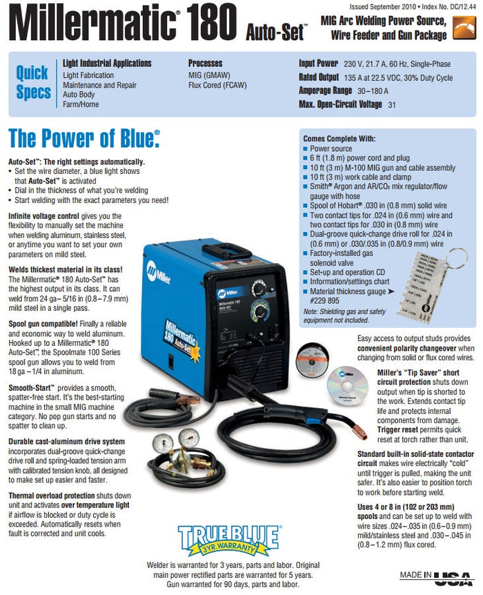Miller Millermatic 180 MIG with Cart and Spoolmate 100 for sale (951374 ...